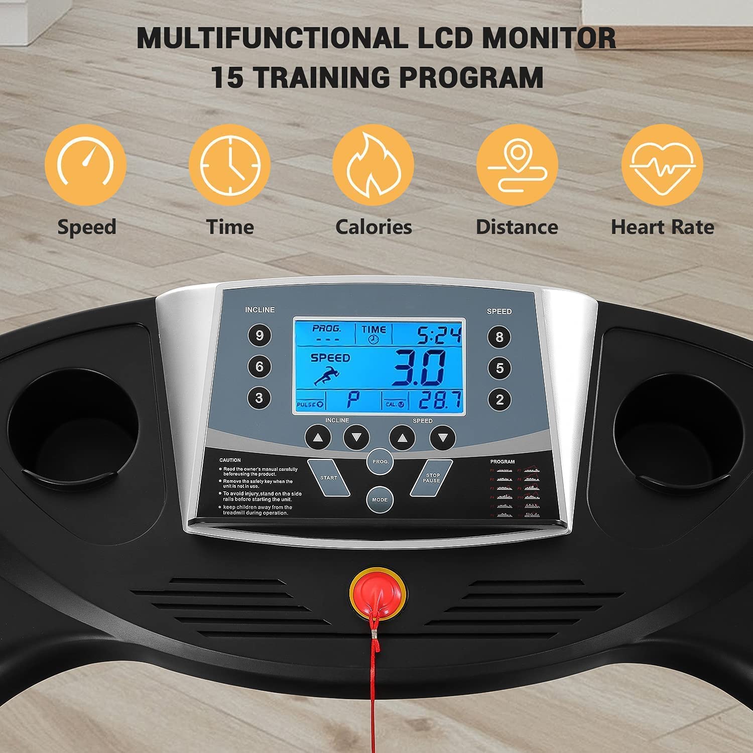 Treadmill with Auto Incline Foldable Treadmill 17'' Electric Treadmills 2.5 HP/8.5 MPH with 15 Training Programs 0-12% Auto Incline Large LCD Display Easy Assembly for Home Office Gym Use