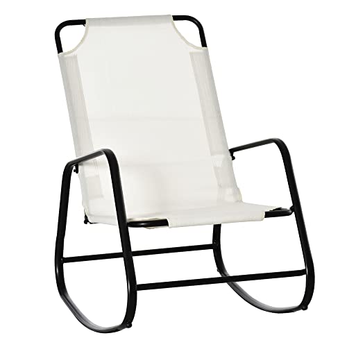 Outsunny Garden Rocking Chair, Outdoor Indoor Sling Fabric Rocker for Patio, Balcony, Porch, Cream White