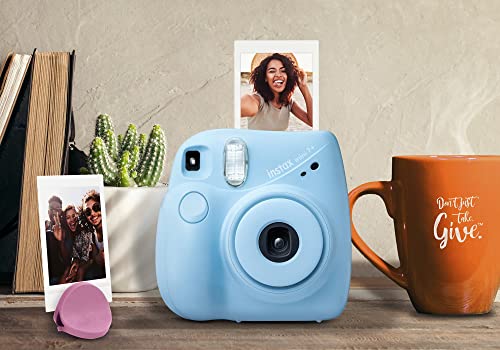 Fujifilm Instax Mini 7+ Camera, Easy to Operate, Portable, Handy Selfie Mirror, Polaroid Camera, Perfect for Beginners and Experts, Sleek and Stylish Design - Light Blue (Renewed)