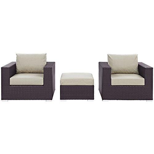 Modway Convene Wicker Rattan 3-Piece Outdoor Patio Furniture Set in Espresso Beige