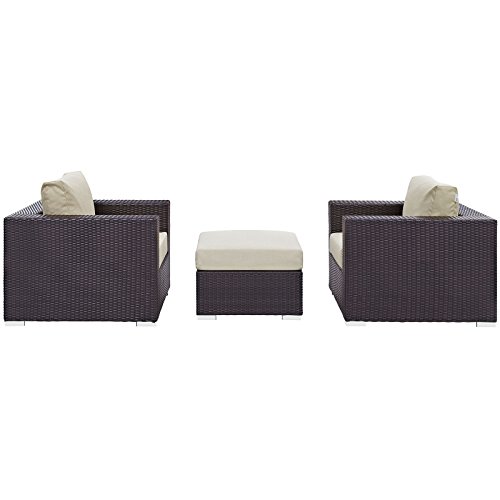 Modway Convene Wicker Rattan 3-Piece Outdoor Patio Furniture Set in Espresso Beige