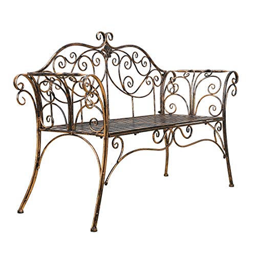Cr Outdoor Patio Chair Garden Park Bench Metal Antique Garden Bench with Decorative Cast Iron Backrest