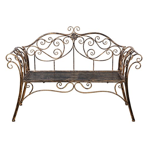 Cr Outdoor Patio Chair Garden Park Bench Metal Antique Garden Bench with Decorative Cast Iron Backrest