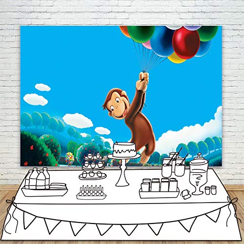 JMING Curious George Backdrop for Birthday Party Supplies 7x5ft Vinyl Curious George Photography Background for Cake Table Wall Banner Bedroom Decor Photo Booth Video Props