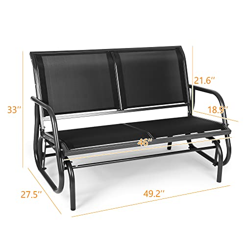 Vilobos 2 Seats Outdoor Patio Glider, Garden Loveseat Seating Swing Bench, Breathable Gliding Bench Chair with Anti-Rust Coating for 2-Person