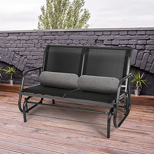 Vilobos 2 Seats Outdoor Patio Glider, Garden Loveseat Seating Swing Bench, Breathable Gliding Bench Chair with Anti-Rust Coating for 2-Person
