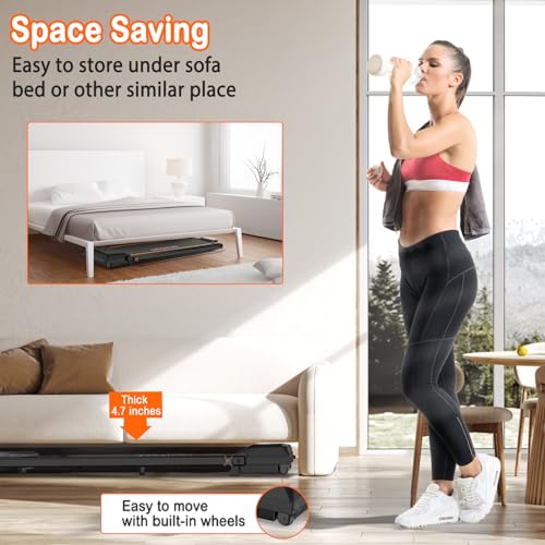 HOWHAI Treadmill, Walking Pad Treadmills for Home with 2.5HP, Speed 6.2-7.6MPH Walking Pad with Handle Bar, Foldable Treadmill, Remote Control and LED Display, Space-Saving for Home Office(Orange)