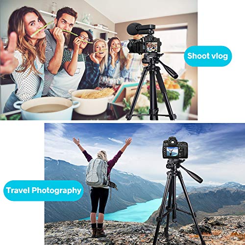 Torjim 60” Camera Tripod with Carry Bag, Lightweight Travel Aluminum Professional Tripod Stand (5kg/11lb Load) with Wireless Remote for DSLR SLR Cameras Compatible with Phone-Black