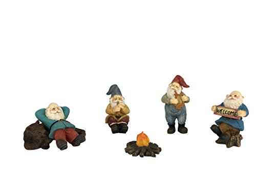 GlitZGlam Happy Gnomes Camp - 6 Piece Garden Gnome Set for The Miniature Fairy Garden
