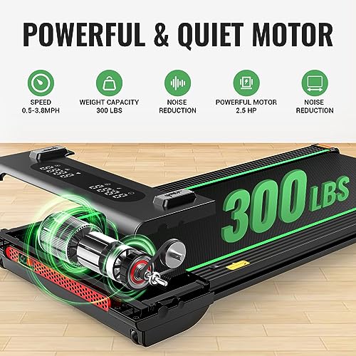 LYKOWENS Walking Pad Treadmill Under Desk, 16.9 inch Running Belt 2.5HP Walking Treadmill Under Desk with Remote Control, 300 Lb Capacity for Home, Office and Apartment