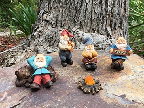 GlitZGlam Happy Gnomes Camp - 6 Piece Garden Gnome Set for The Miniature Fairy Garden
