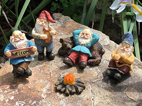 GlitZGlam Happy Gnomes Camp - 6 Piece Garden Gnome Set for The Miniature Fairy Garden