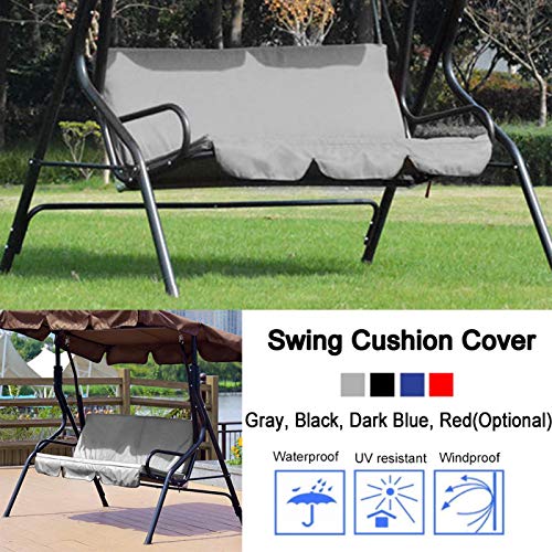Omabeta Swing Cushion Outdoor Swing 3鈥慡eat Chair Waterproof Cushion Replacement for Patio Garden Yard Swing Chair Protection Cover(Grey)
