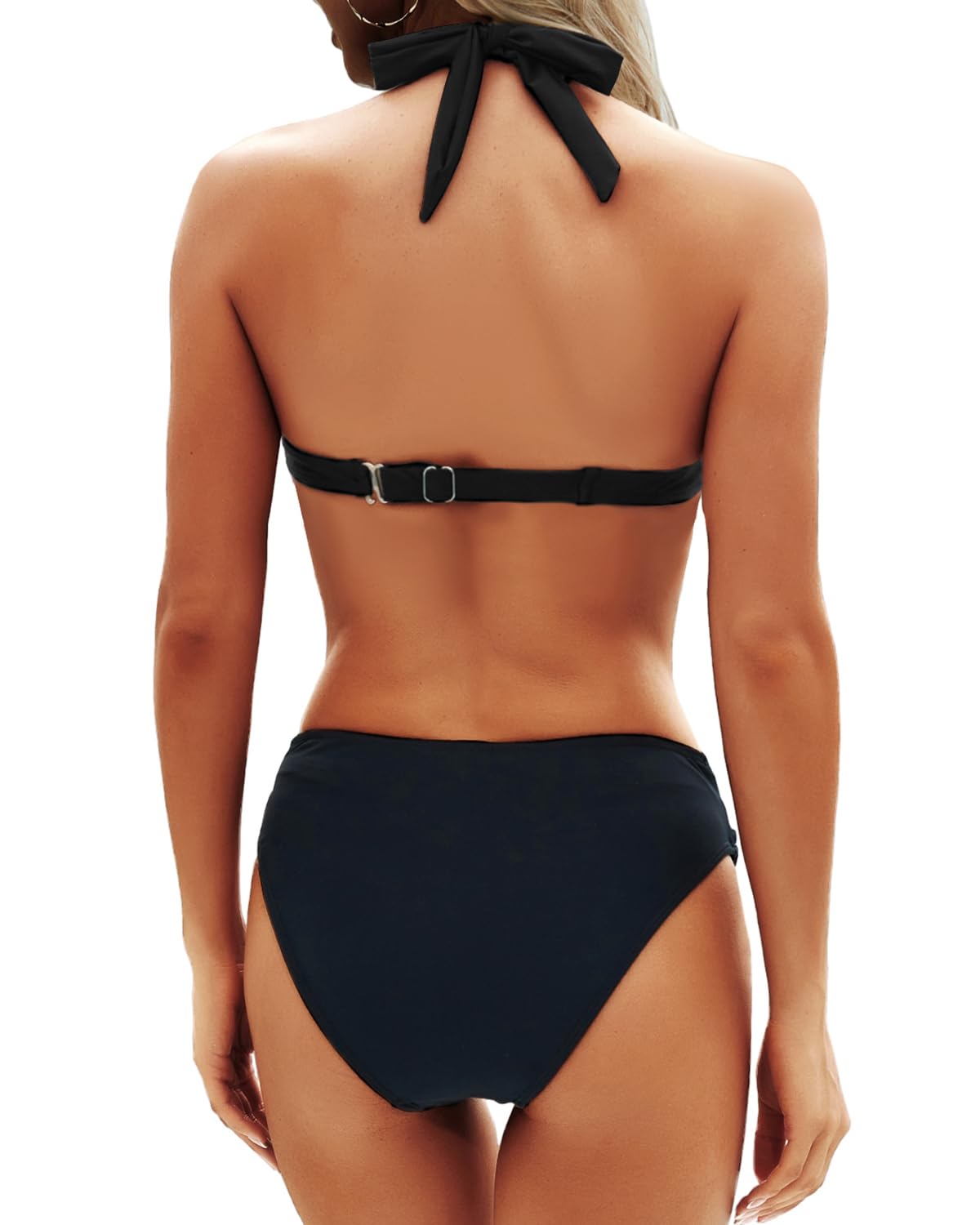 Yonique Women Two Piece Bathing Suits Push Up Bikini Set Halter Swimsuit Vintage Swimwear Black S