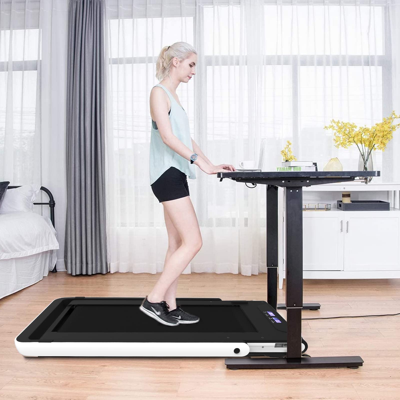 Jayktimo Treadmill, Walking Pad-7.6miles Under Desk Treadmill-2 in 1 Folding Treadmill-Treadmills for Home and Office, Black White