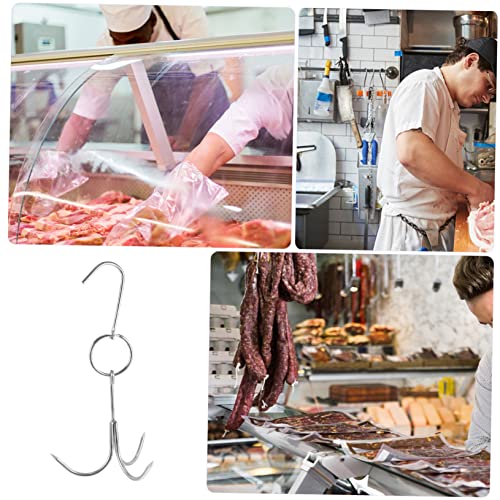 Levemolo 1pc Poultry Ham Practical Hanger S- Mutton Cooking Three Drying Useful for Use Kitchen Duck Hams Style Tools Prong Hook Home Shop Meat Grill Smoker Garden Professional Butcher