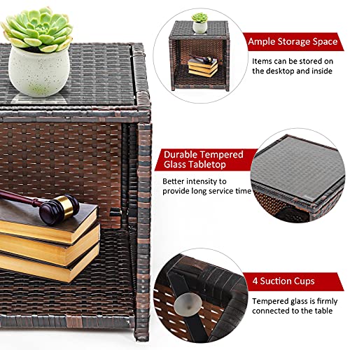 Tangkula 3-Piece Outdoor PE Rattan Furniture Set, Patio Conversation Set w/Chair & Storage Coffee Table, Detachable Cushion, Stable X-Shaped Frame, Perfect for Garden, Backyard, Poolside (Red)