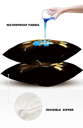 Pack of 2 Outdoor Waterproof Throw Pillow Covers Golden Rose Decorative Garden Cushion Cases for Patio Couch Sofa, Home Decoration 18x18 in