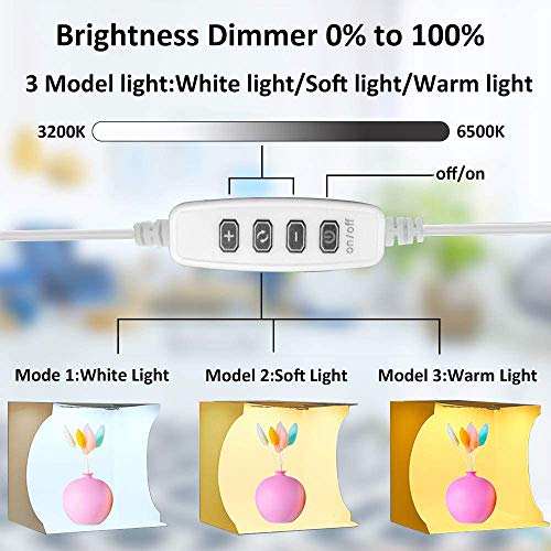 DUCLUS Adjustable Light Photo Studio Box, Mini Photo Light Box, Portable Photography Lighting softbox 6 Color Backdrop kit with Ring White Light 6500K Warm Light 3200K 24cm x 23cm x 23cm