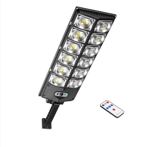 Solar Street Light Dusk to Dawn Outdoor Lighting 15000LM Flood Lights with Motion Sensor and Remote Control for Mounting Pole Bracket Garden, Court, Yard, Parking Lot, White (91350181MA359HEX1F)