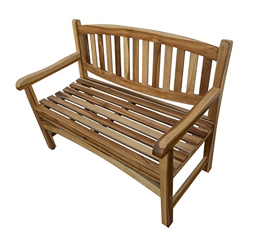 EcoDecors Kent Outdoor Bench Teak Wood Garden Bench Patio Bench with Armrests and Backrest, Yard Benches for Indoor and Outdoors- Natural Teak