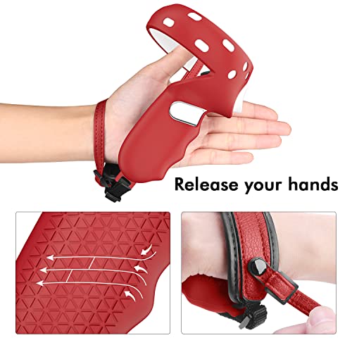 AIXOTO Accessories for Oculus Quest 2, All-in-one Set for Quest 2, Controller Grips Cover Quest 2 Silicone Face Cover Lens Protective Cover VR Shell Cover with Disposable Eye Cover (Wine Red)