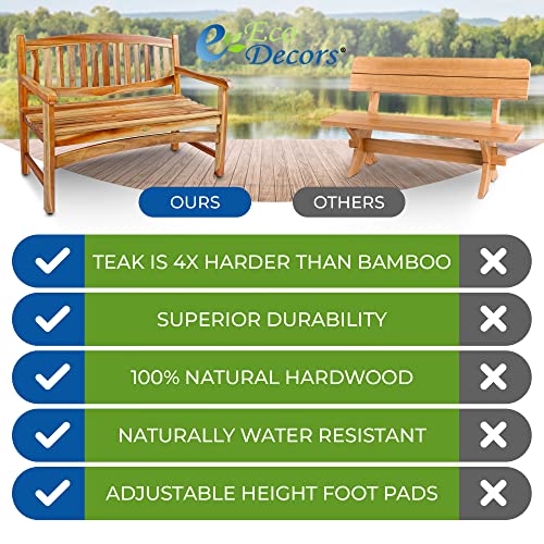 EcoDecors Kent Outdoor Bench Teak Wood Garden Bench Patio Bench with Armrests and Backrest, Yard Benches for Indoor and Outdoors- Natural Teak