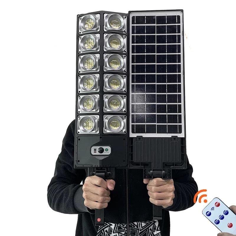 Solar Street Light Dusk to Dawn Outdoor Lighting 15000LM Flood Lights with Motion Sensor and Remote Control for Mounting Pole Bracket Garden, Court, Yard, Parking Lot, White (91350181MA359HEX1F)