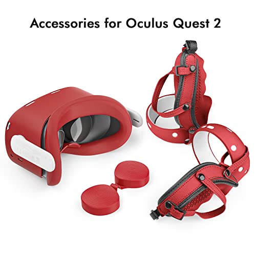 AIXOTO Accessories for Oculus Quest 2, All-in-one Set for Quest 2, Controller Grips Cover Quest 2 Silicone Face Cover Lens Protective Cover VR Shell Cover with Disposable Eye Cover (Wine Red)