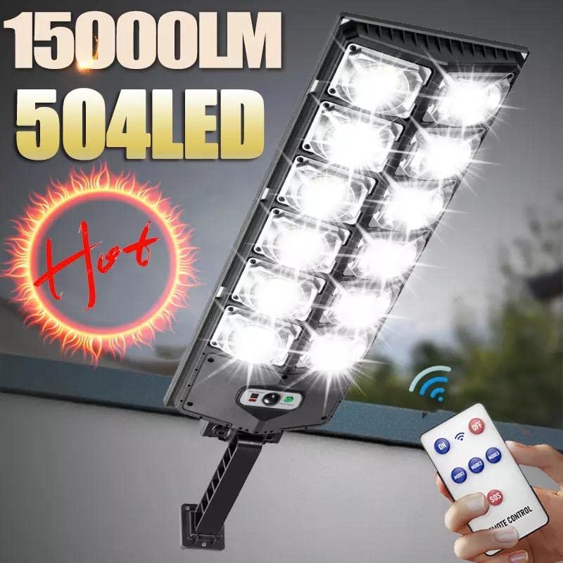 Solar Street Light Dusk to Dawn Outdoor Lighting 15000LM Flood Lights with Motion Sensor and Remote Control for Mounting Pole Bracket Garden, Court, Yard, Parking Lot, White (91350181MA359HEX1F)