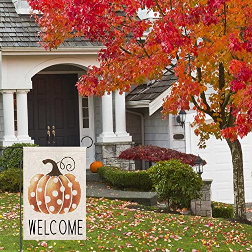 Fall Garden Flag,Welcome Pumpkin Fall Flag 12X18inch,Double Faced Linen Material ,Outdoor Fall Decor,Farmhouse Welcome Banner Pumpkin Decor