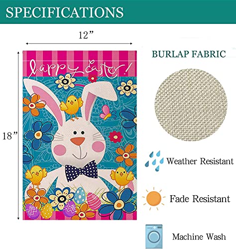 Happy Easter Garden Flag, Double Sided 12β x 18β Linen Tulip and Bunny Yard Flag for Spring Outside Yard Outdoor Farmhouse Easter Decorations (Blue)