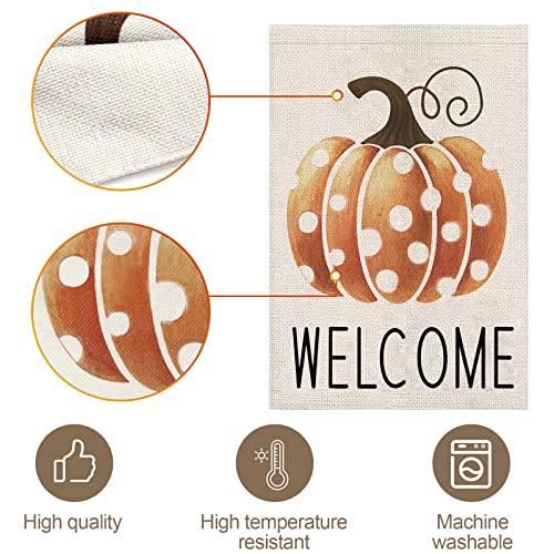 Fall Garden Flag,Welcome Pumpkin Fall Flag 12X18inch,Double Faced Linen Material ,Outdoor Fall Decor,Farmhouse Welcome Banner Pumpkin Decor
