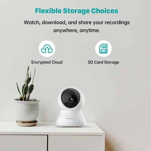 Indoor Security Camera 2K, Septekon 360° Pan Tilt Baby Monitor Pet Camera, 2.4GHz Wi-Fi Camera with Night Vision, Motion Detection, 2-Way Audio Siren, Cloud/SD Card, Compatible with Alexa,White