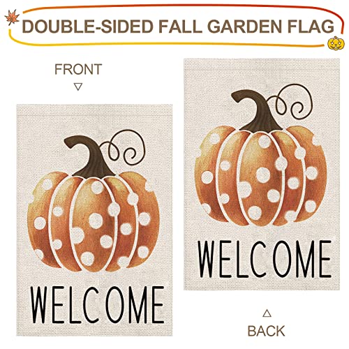 Fall Garden Flag,Welcome Pumpkin Fall Flag 12X18inch,Double Faced Linen Material ,Outdoor Fall Decor,Farmhouse Welcome Banner Pumpkin Decor