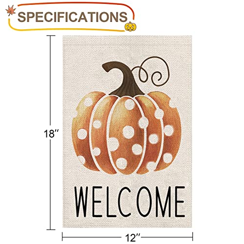 Fall Garden Flag,Welcome Pumpkin Fall Flag 12X18inch,Double Faced Linen Material ,Outdoor Fall Decor,Farmhouse Welcome Banner Pumpkin Decor