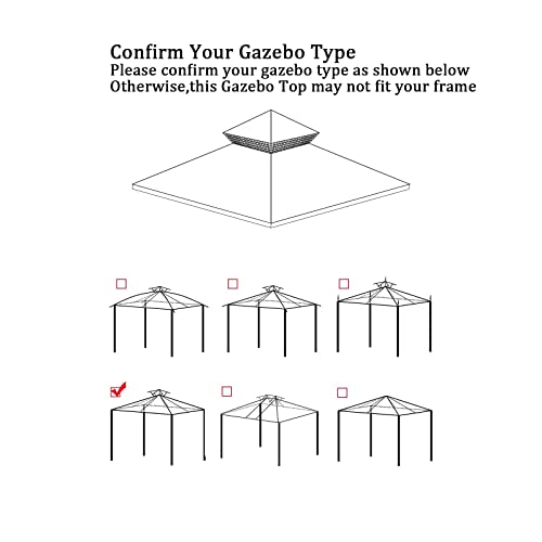 Durcover Gazebo Replacement Top 10x10 ft, Gazebo Canopy Replacement Cover for 2 Tier Outdoor Patio Garden Tent Frames, Waterproof UV-Resistant, Canopy Cover with Air Vent Only, Beige