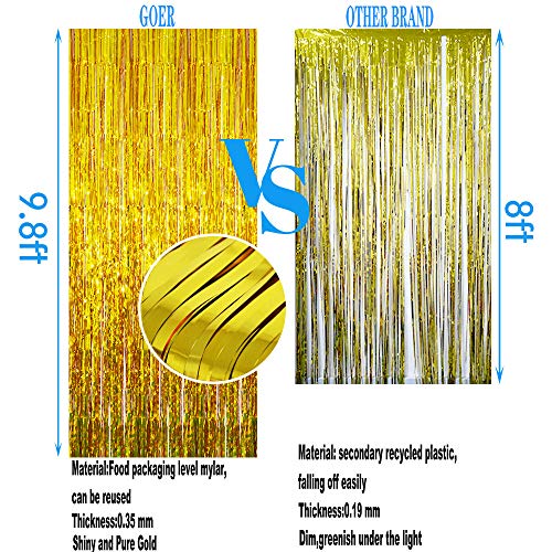 GOER 6.4 ft x 9.8 ft Metallic Tinsel Foil Fringe Curtains,Pack of 2 Party Streamer Backdrop for Birthday,Graduation Decorations and New Year Eve (Gold)