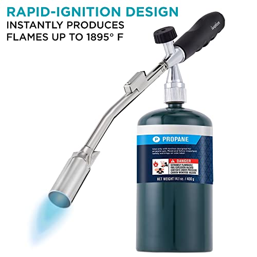 Ivation Charcoal Starter, Propane Charcoal Lighter, Quickly & Easily Ignite BBQ Grill, Smoker, Fireplace & Burn Weed, Torch Fire Starter with Button Ignition, Adjustable Flame, Tank Not Included