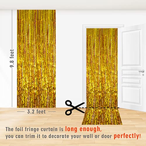 GOER 6.4 ft x 9.8 ft Metallic Tinsel Foil Fringe Curtains,Pack of 2 Party Streamer Backdrop for Birthday,Graduation Decorations and New Year Eve (Gold)