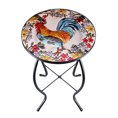 VCUTEKA Patio Side Table Outdoor Coffee Table Mosaic Accent Table Round Small End Table Bistro for Living Room Porch Balcony Backyard Garden Cock