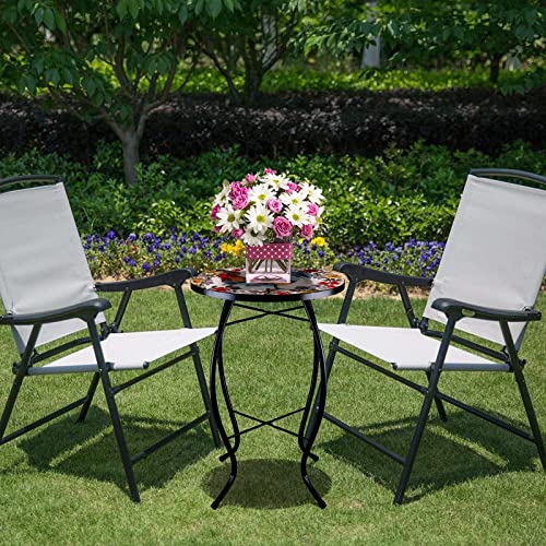 VCUTEKA Patio Side Table Outdoor Coffee Table Mosaic Accent Table Round Small End Table Bistro for Living Room Porch Balcony Backyard Garden Cock