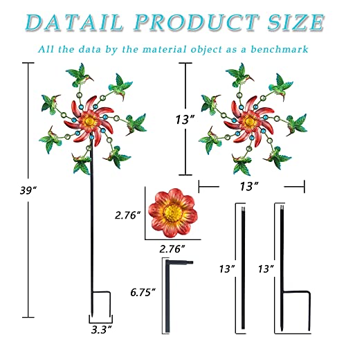 COOZZYHOUR 39" Hummingbird Wind Spinner for Yard and Garden,Outdoor Metal Windmill Single Direction Wind Sculptures Kinetic Windmills Catchers for Garden Decorations,Windmills for The Yard Garden.