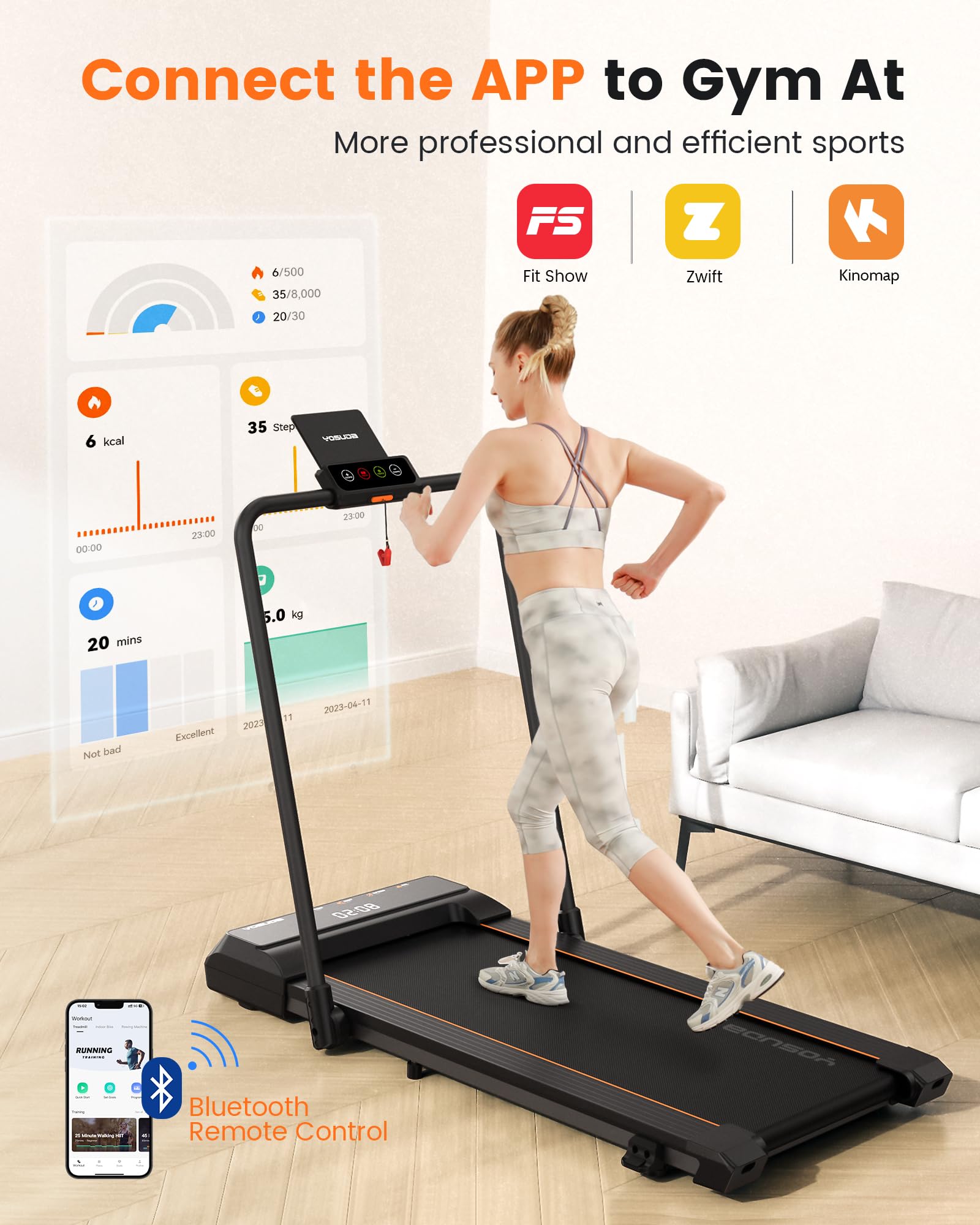 YOSUDA Treadmill,Under Desk Treadmill 3.0HP,2 in 1 Walking Pad Home/Office,Smart Walking Treadmill with App,Walking Jogging Machine with 265 lbs Weight Capacity Remote Control LED Display Black-T200