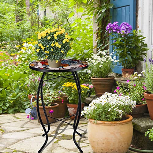 VCUTEKA Patio Side Table Outdoor Coffee Table Mosaic Accent Table Round Small End Table Bistro for Living Room Porch Balcony Backyard Garden Cock