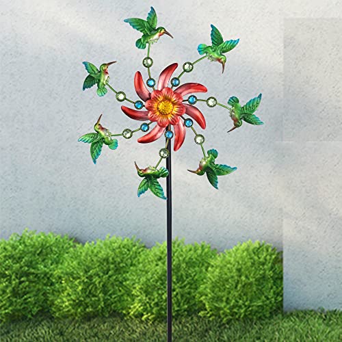 COOZZYHOUR 39" Hummingbird Wind Spinner for Yard and Garden,Outdoor Metal Windmill Single Direction Wind Sculptures Kinetic Windmills Catchers for Garden Decorations,Windmills for The Yard Garden.