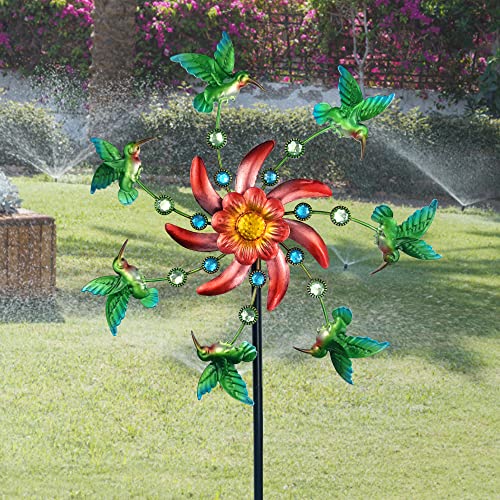 COOZZYHOUR 39" Hummingbird Wind Spinner for Yard and Garden,Outdoor Metal Windmill Single Direction Wind Sculptures Kinetic Windmills Catchers for Garden Decorations,Windmills for The Yard Garden.