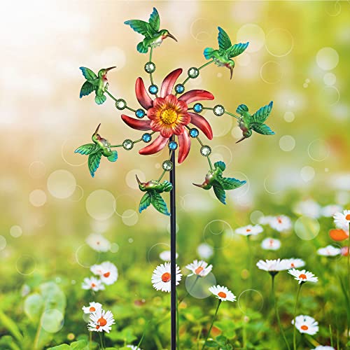 COOZZYHOUR 39" Hummingbird Wind Spinner for Yard and Garden,Outdoor Metal Windmill Single Direction Wind Sculptures Kinetic Windmills Catchers for Garden Decorations,Windmills for The Yard Garden.