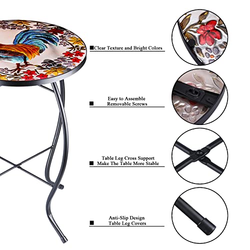 VCUTEKA Patio Side Table Outdoor Coffee Table Mosaic Accent Table Round Small End Table Bistro for Living Room Porch Balcony Backyard Garden Cock