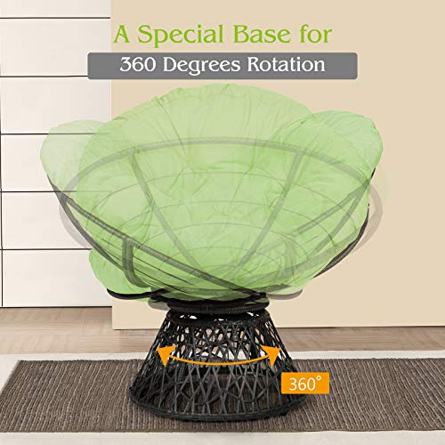 Tangkula Papasan Chair Rattan Ergonomic Chair w/ 360-degree Swivel and Soft Cushion, Solid Structure & Stable Base, Ideal for Garden, Balcony, Apartment (Green)
